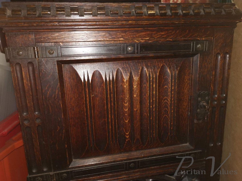 Bruce Talbert Gothic Revival Oak Night Table With Carved Linen Fold ...