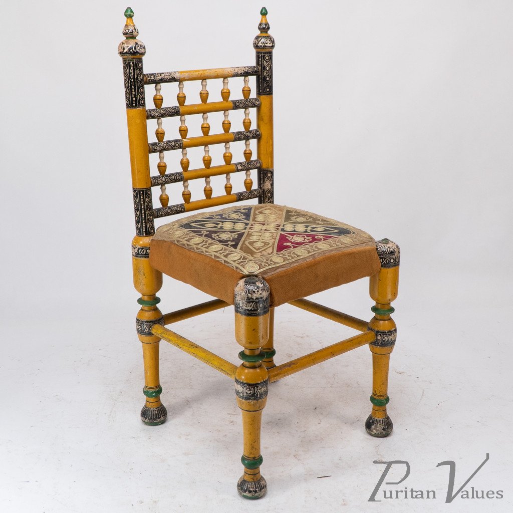 Indian Rajasthani A pair of polychrome painted chairs with gilt chord ...