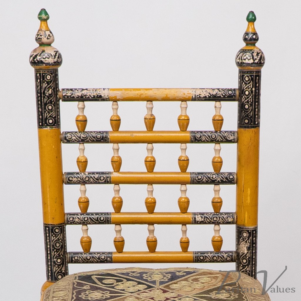 Indian Rajasthani A pair of polychrome painted chairs with gilt chord ...