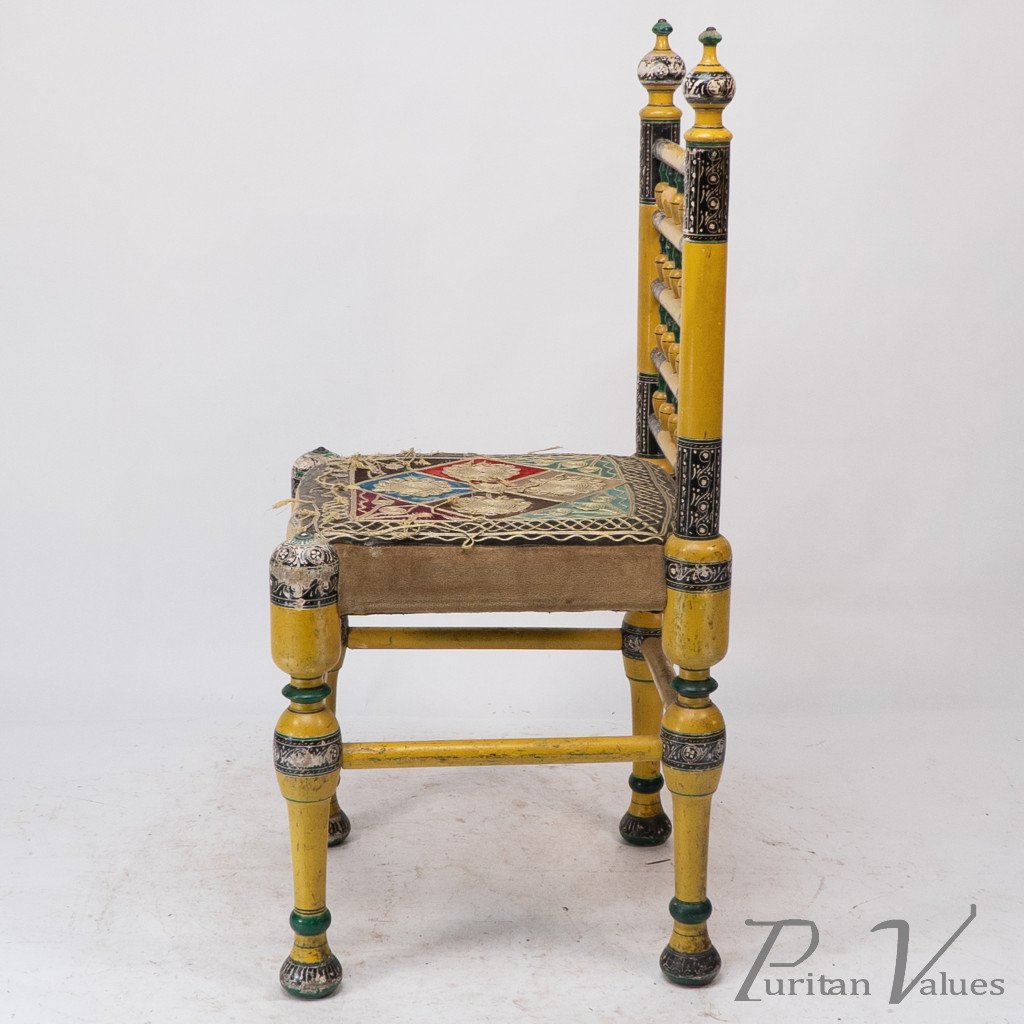 Indian Rajasthani A pair of polychrome painted chairs with gilt chord ...