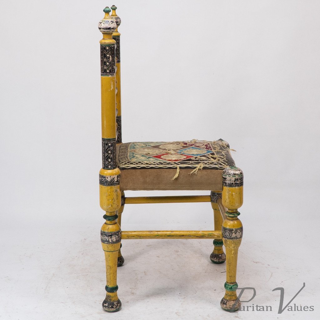 Indian Rajasthani A pair of polychrome painted chairs with gilt chord ...