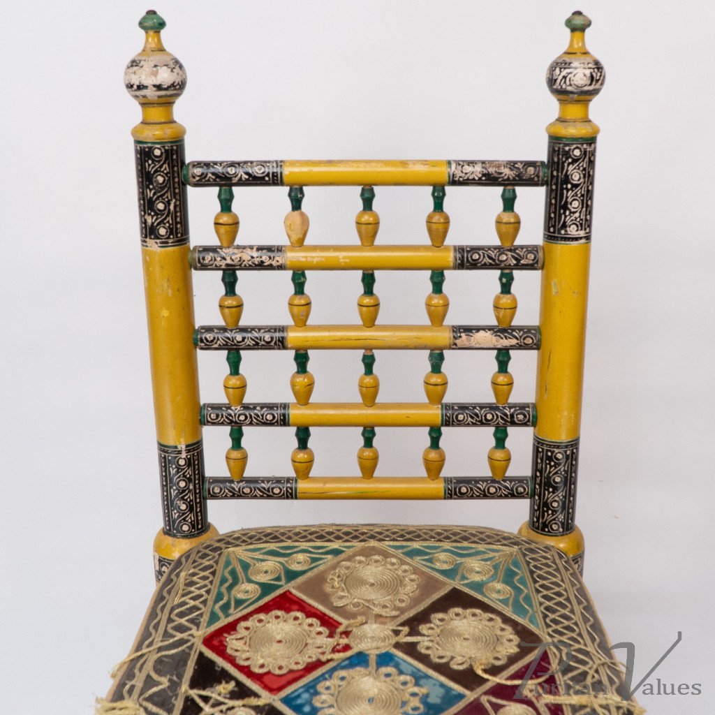Indian Rajasthani A pair of polychrome painted chairs with gilt chord ...