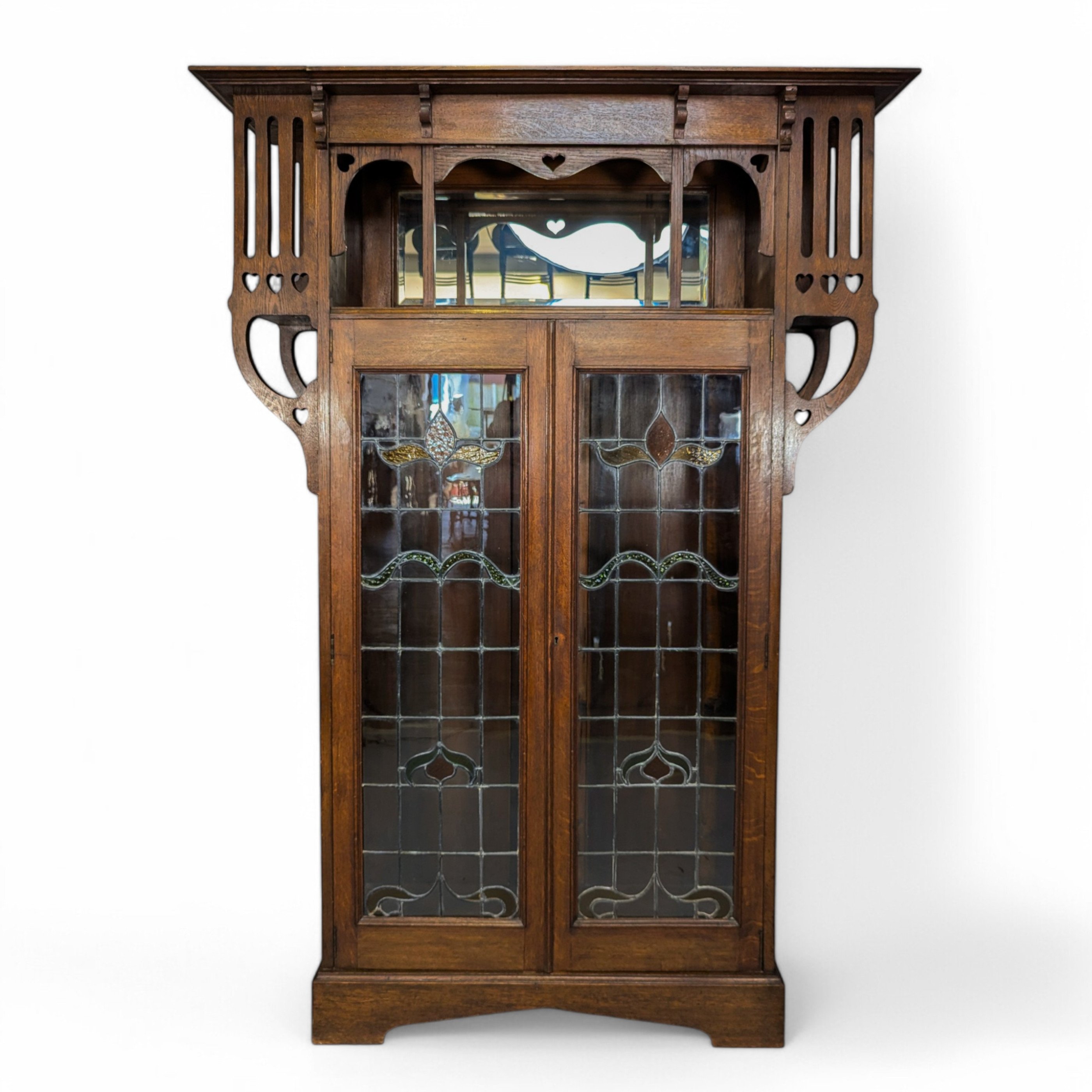 Arts and Crafts Oak Glazed Bookcase with inset period tiles - For sale ...