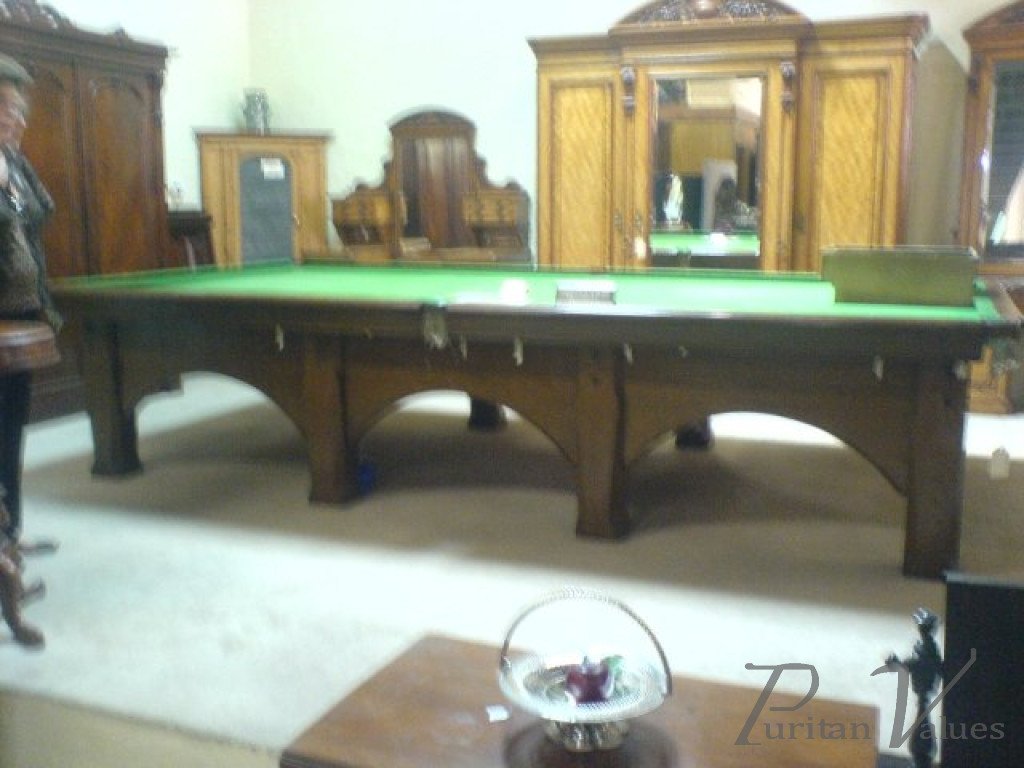 A rare Arts and Crafts oak snooker table - For sale on Puritan Values